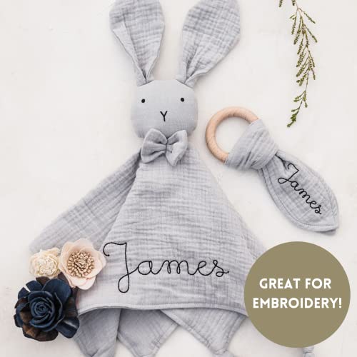 Grace & Graham Organic Muslin Cotton Bunny Lovey Blanket - Security Blankets for Babies - Ultra Soft & Breathable - Loveys for Babies - Unisex (Gray)