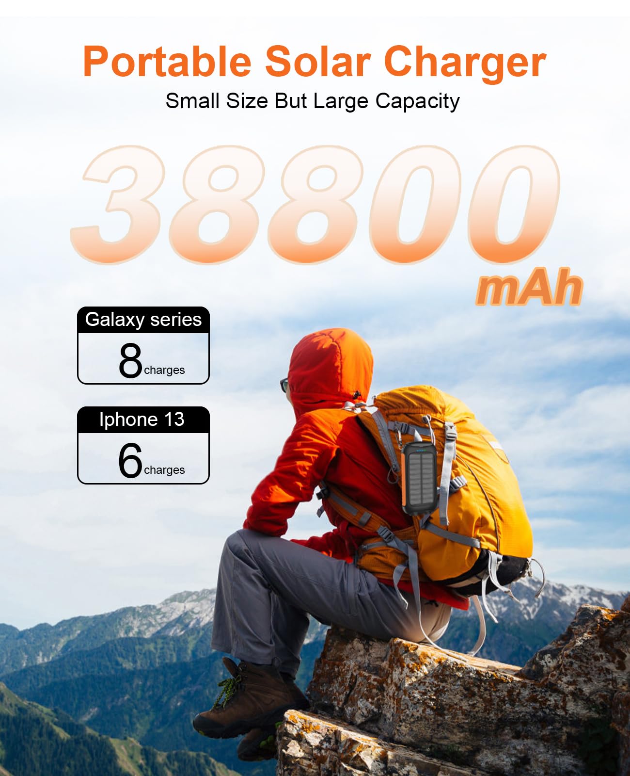 ๐ฎ๐ฌ๐ฎ4 ๐๐ฅ๐๐ง๐๐๐ Solar Power Bank, Solar Charger, 38800mAh Outdoor Portable Charger, External Battery Pack 5V/3.1A Fast Charger Type C Ports with LED Flashlights, Perfect for Travel Camping