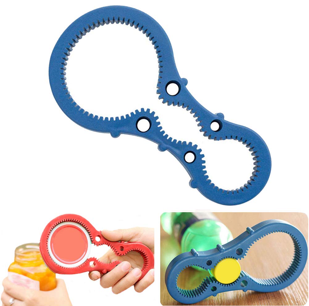 3 in 1 Silicone Multi-function Jar Opener Bottle Opener Anti-slip Bottle Lid Opener Kitchen Twist Tool Opener for Various of Kitchen Cans, Bottles Pops for Weak Hands and Seniors with Arthritis - Blue