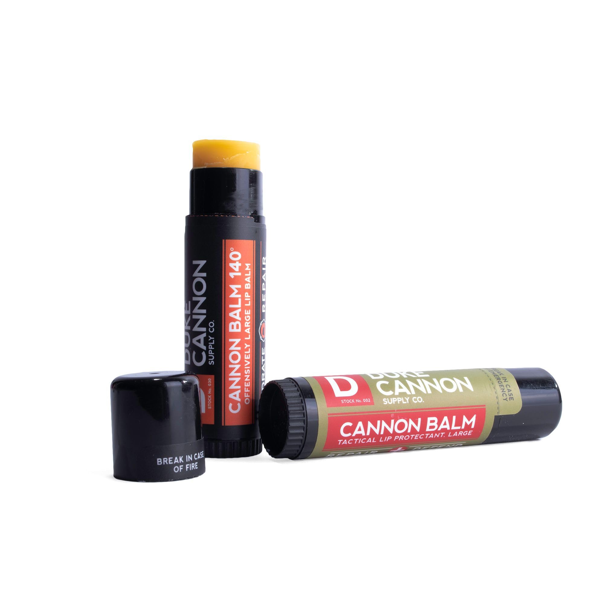 Duke Cannon Cannon Lip Balm 140° & Tactical Lip Protectant Bundle - SPF 30 & SPF 15, Blood Orange Mint & Fresh Mint Flavors, 2 Pack