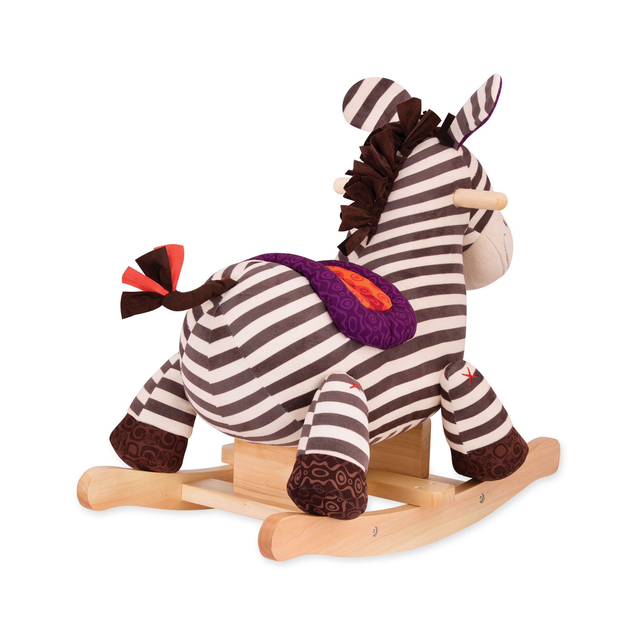 B. toys by Battat Kazoo Wooden Rocking Zebra – Rodeo Rocker – Plush Ride On Zebra Rocking Horse for Toddlers and Babies 18m+, B. Rocking Zebra