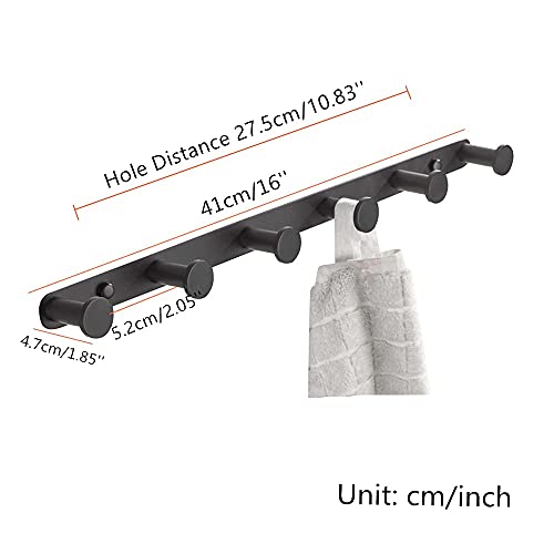 BigBig Home Black Towel Hook, Bathroom Wall Hook Rack with 6 Hooks Matte Bedroom Coat Hook Kitchen Robe Hanger Wall Mount