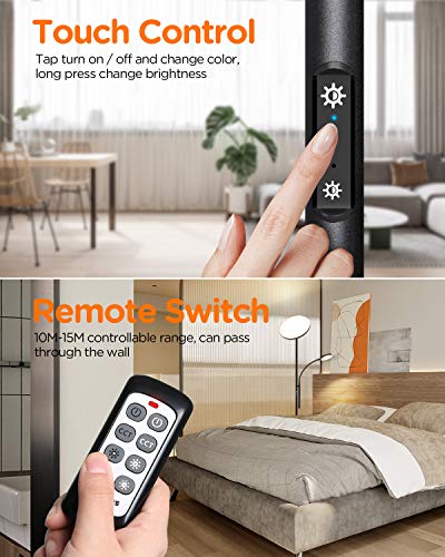 tomons Dimmable Floor Lamp, Bright Tall Mother-Daughter Light Torchiere Sky LED Torchiere with Remote Controller, Stepless Dimming, 3 Color Temperatures, Modern Industrial Living Room, Bedroom - Black