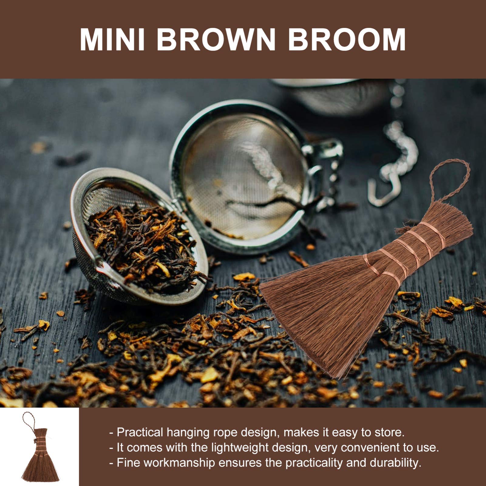 YARDWE Mini Palm Broom Natural Whisk Sweeping Hand Handle Broom Small Tea Ceremony Broom Desk Cleaning Brush for Dining Room Tables Countertop Brown 1