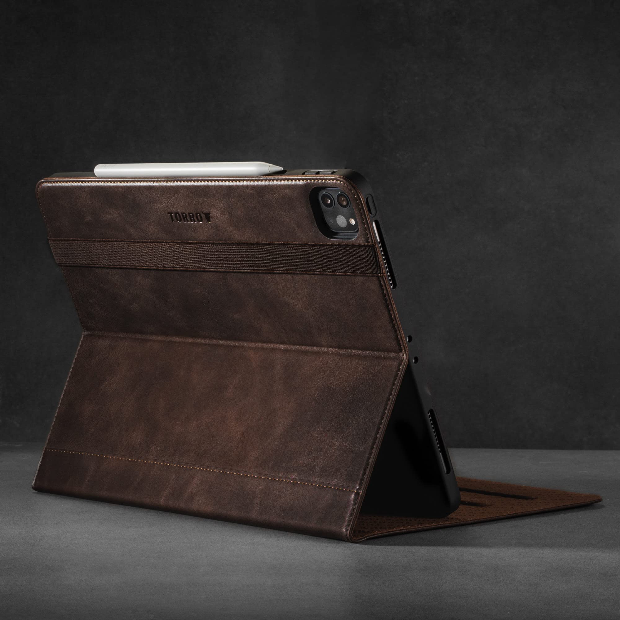 TORRO Case Compatible with iPad Pro 12.9β 6th / 5th / 4th Gen - Genuine Leather iPad Pro 12.9 2022 Case with Stand Function, Apple Pencil Connectivity and Wake Sleep Function (Dark Brown)
