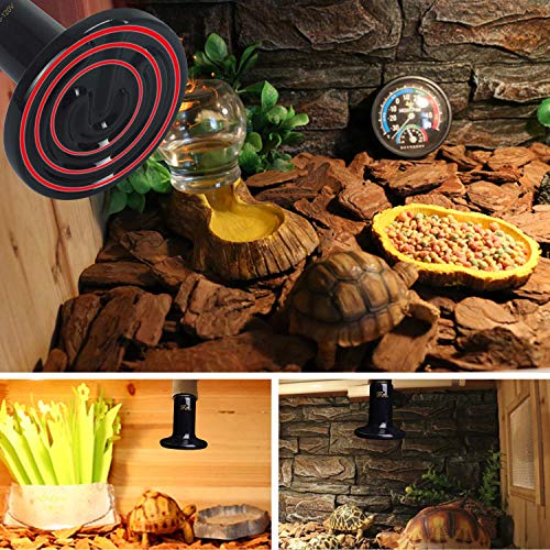 FIVEAGE Ceramic Heat Emitter 150W Reptile Heat Lamp Bulb,No Light Emitted No Harm Heater Chicken Heat lamp Infrared Lamp for Lizard Snake Coop Tortoise Aquarium Pet Brooder,2P- Black
