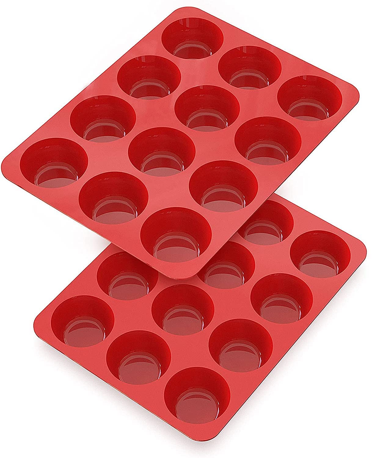2 Set of Silicone Muffin Pan - Non Stick 12 Cups Food Grade Cupcake Pan, Great for Making Muffin Cakes, Tart, Bread -2 Pcs