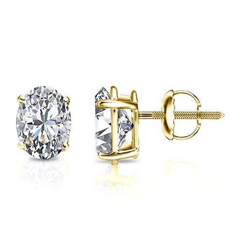 3/5 Carat Lab Grown Diamond Oval Shape Stud Earrings in 14k Yellow Gold (VS-SI, cttw) 4-Prong Basket Screw Back by Diamond Wish