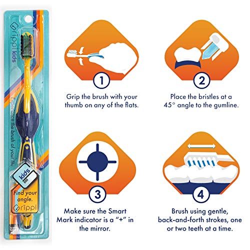 Grïppi Kids Manual Toothbrush | 45° Brush Helps Children Get a Deep Clean of Teeth & Gums | Encourages & Teaches Correct Brushing. (Superior Cavity Protection, Extra Soft, Easy to Grip), 2-Pack