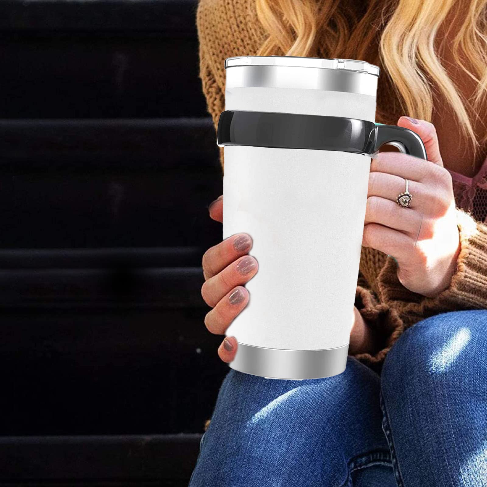 20 oz Magnetic Tumbler Lid and Handle - Compatible with Yeti Rambler, Ozark Trail, Sic Magnum Steel