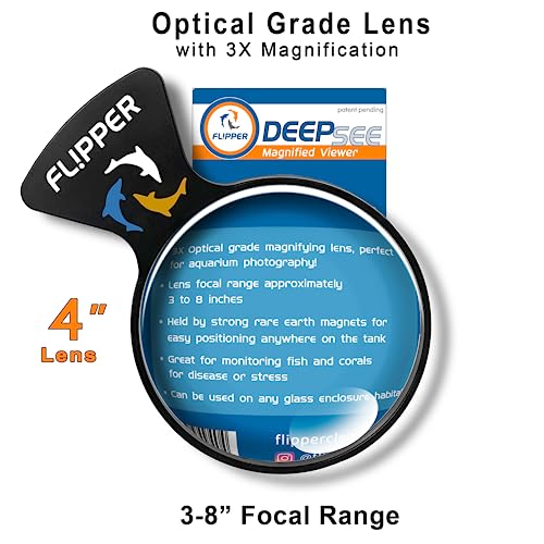 FL!PPER DeepSee Aquarium Magnifier Magnetic Viewer – Fish Tank Magnifying Glass – Magnetic Magnifying Glass Ideal for Photography – Flipper Fish Tank Accessories, 4"