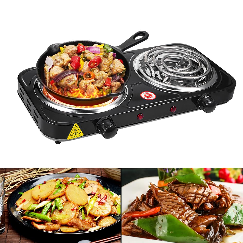 2000W Hot Plate for Cooking, Portable Electric Double Coil Burner for Kitchen Camping with Dual Control & 5 Level Temperature Control, Hot Plate Burners Easy to Clean, Electric Double Burner Cooktop