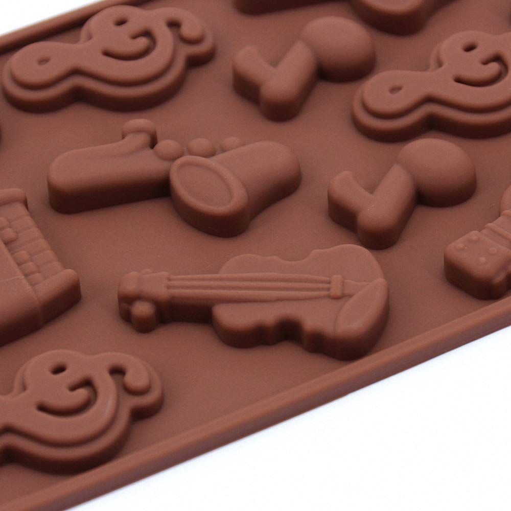 2Pcs Musical Instrument Silicone Chocolate Mold Music Note Bass Guitar Piano Saxophone Shape Candy Mini Soap Crayon Melt Mould Ice Cube Trays