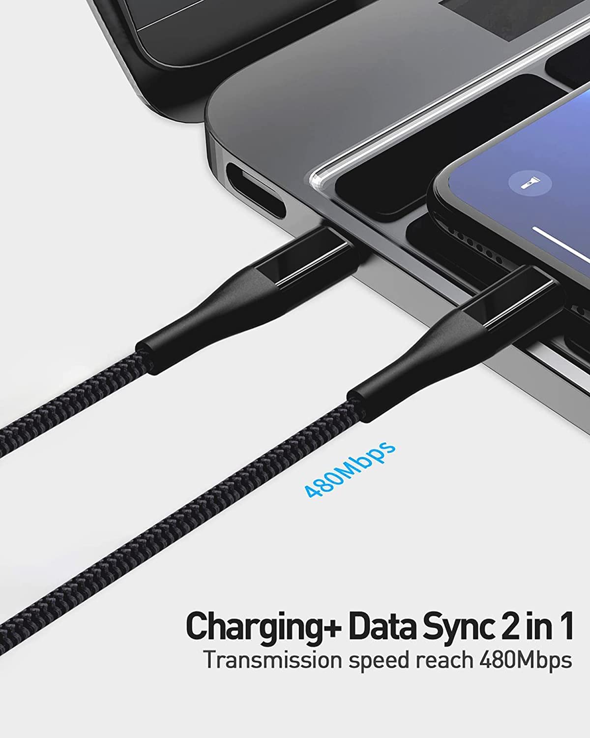 ANDNOVA USB C to Lightning/USB c Cable 10 Ft, Type-C to iPhone PD Fast Charging Cable Compatible with iPhone 13/13 Mini 12 Pro Max/12/11 Pro/X/XR/XS Max / 8/8 Plus