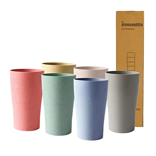 greenandlife 400ml/14oz Set 6 Multicolor Mug for Coffee, Tea, Water, Milk, Juice, Wheat Straw Cup, Unbreakable,Non-toxin, BPA free and Healthy for Kids Children Toddler & Adult