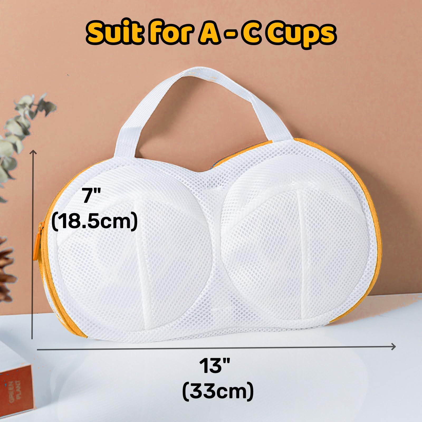 3Pcs Bra Wash Bags for Laundry Lingerie Underwear Brassiere Bag Set for Washing Machine With Zipper Women Delicates Yellow (A to C Cup)