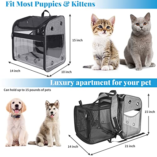 Expandable Cat Backpack Carrier, Breathable Mesh Pet Carrier Backpack for Cats, Dogs, Rabbits, Small Pets, Clear Foldable Cat Pack Backpack with Waist Pad for Walking, Travel, Hiking, Camping, Outdoor