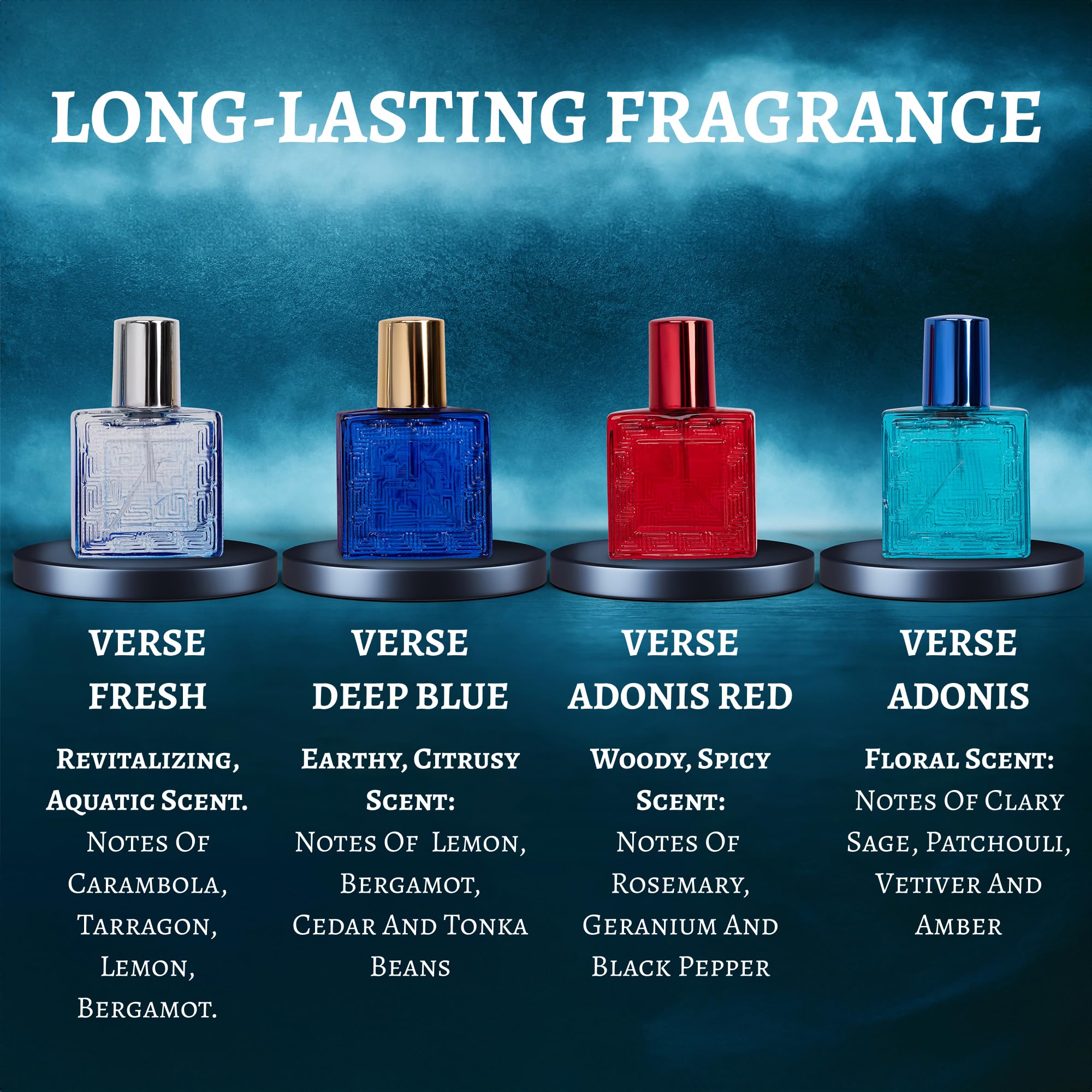 NovoGlow Verse Mini 4-Piece Fragrance Set for Men - Aromatic, Floral, Oriental & Woody Notes - Individually Boxed 25ml Eau De Parfum