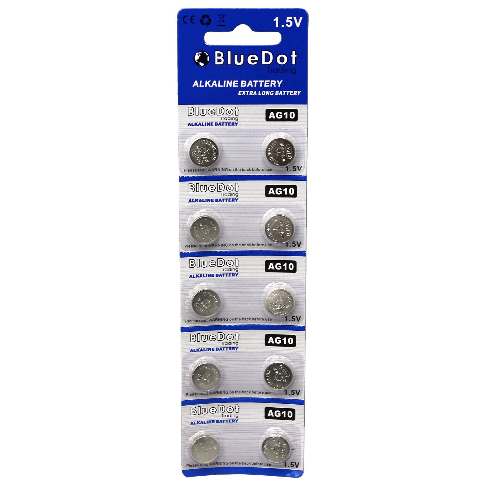 BlueDot Trading AG10 LR1130 LR54 LR54 1.5V Alkaline Coin Cell Battery for Watch, Hearing Aid, Calculator, Flashlights, Keyless Entry, Batteries, 10 Count