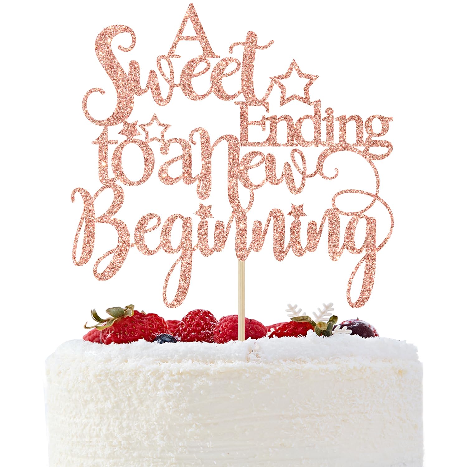 A Sweet Ending to A New Beginning Cake Topper, Congrats Grad 2025, Graduation/Wedding/Retirement Party Decorations, Rose Gold Glitter