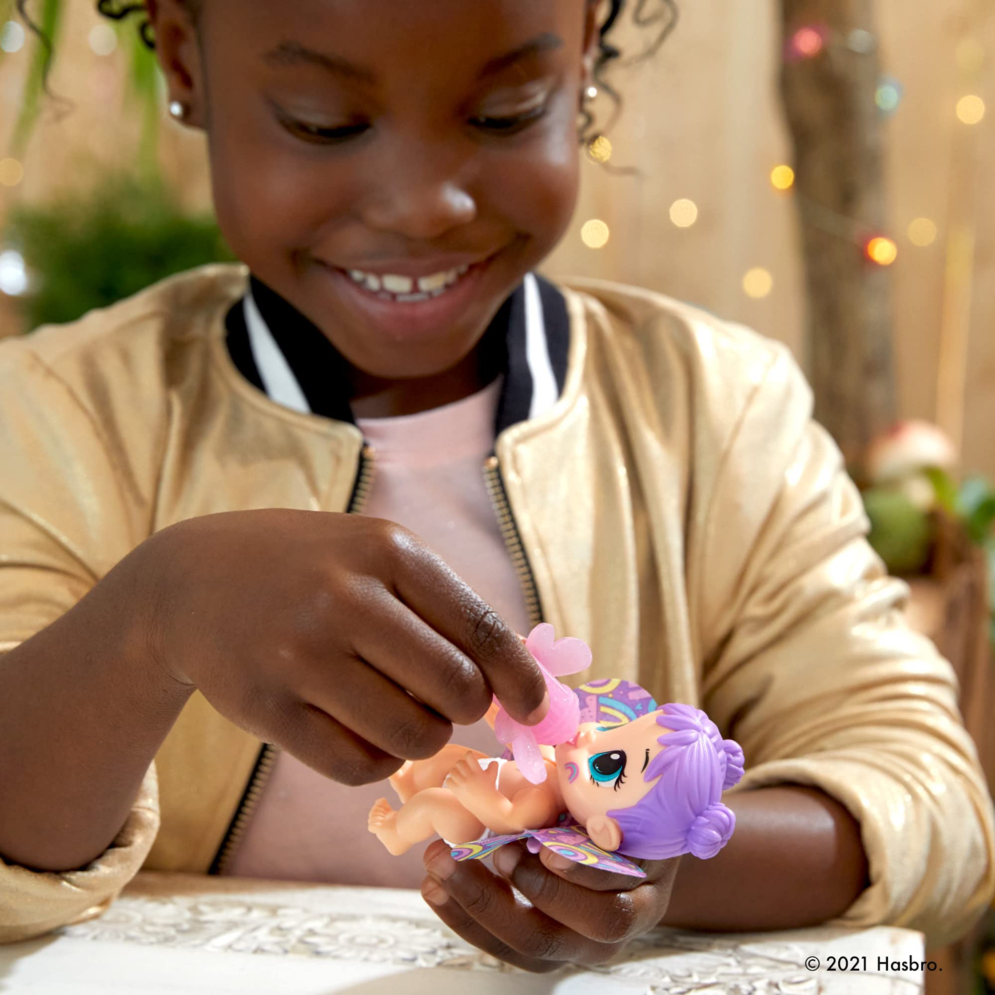 Baby Alive Glo Pixies Minis Doll, Plum Rainbow, Glow-in-The-Dark Doll for Kids Ages 3 and Up, 3.75-Inch Pixie Toy with Surprise Friend