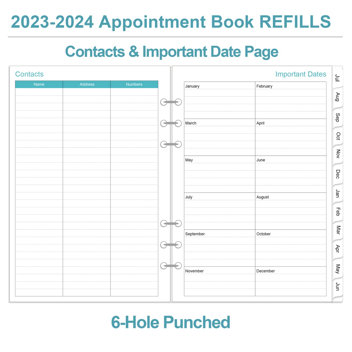 2024 Planner Refills - 7-Hole Punched Appointment Book Refills from Now-June 2024, Refill Planner with Monthly Tabs, 5-1/2" x 8-1/2", Desk/Size 4, Leaf