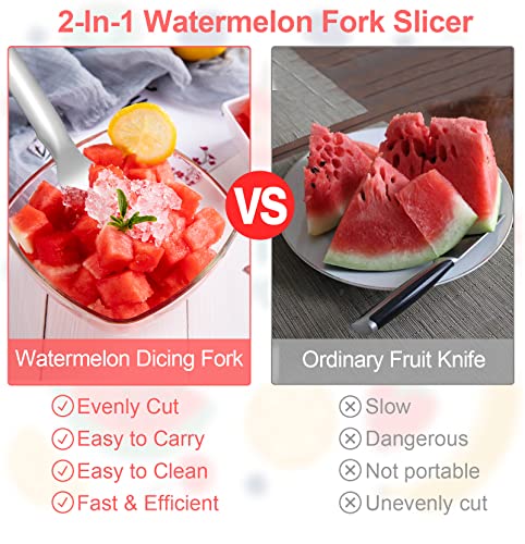 3 Pcs 2-In-1 Watermelon Slicer Cutter,Watermelon Cutter-2023 New watermelon cutter Cutter Summer,Dual Head Stainless Steel Fruit Forks Slicer Knife,For Family Parties Camping