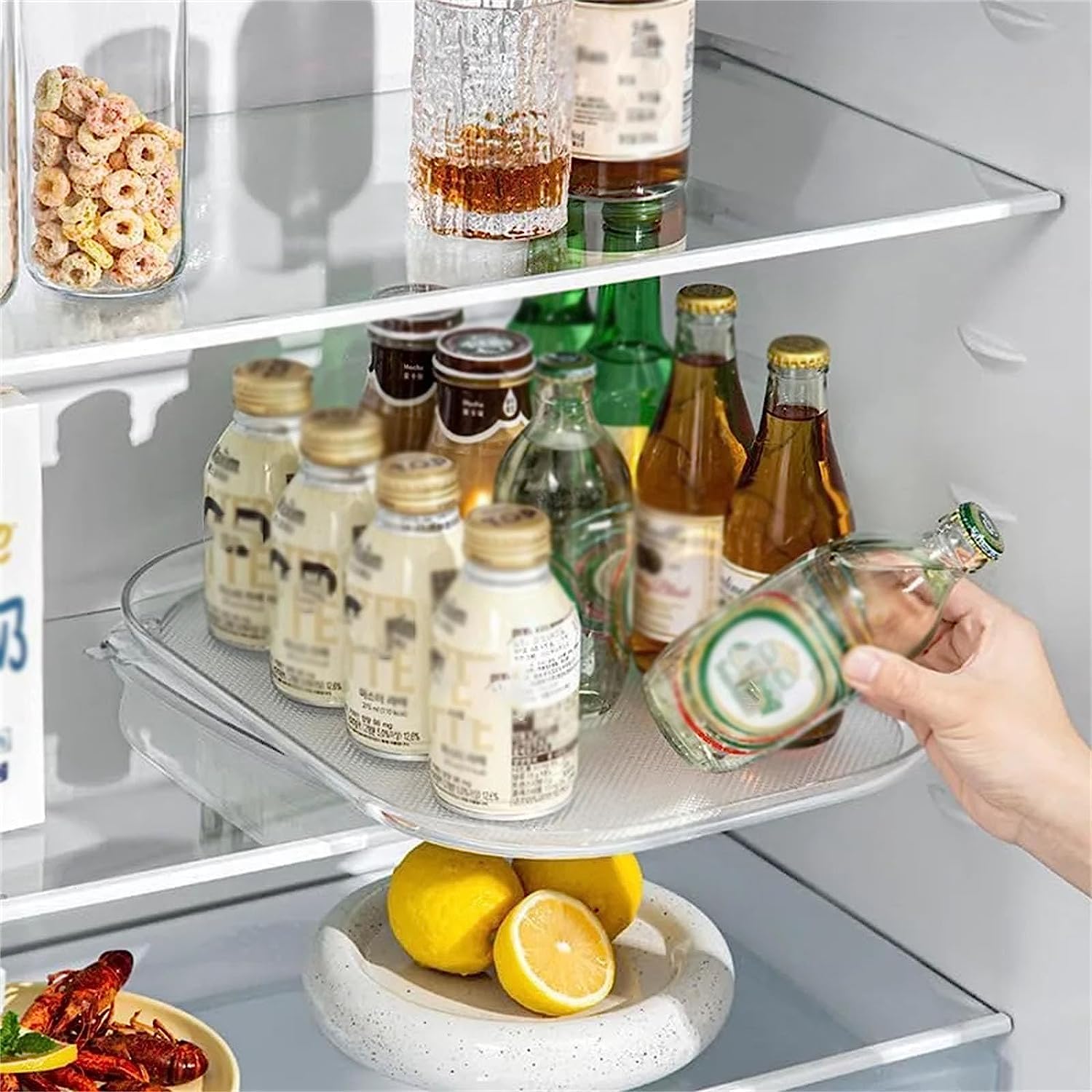 2023 New Square Lazy Susan Turntable Organizer for Refrigerator, Clear Rectangular Tray, Refrigerator Lazy Susan Rectangular Shelf, Lazy Susan 360 Rotating Countertop Organizer