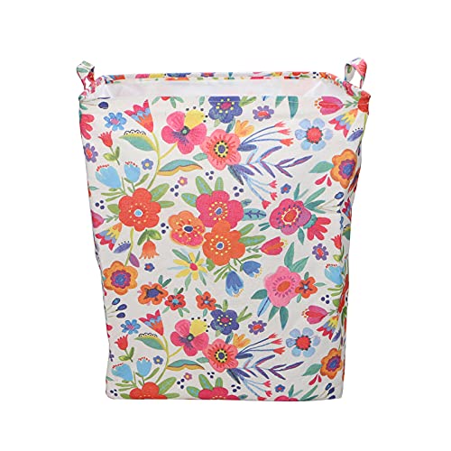 Yodo Collapsible Laundry Baskets-Large Foldable Laundry Hampers Freestanding Clothes Toy Storage Organizer with Waterproof Lining and Drawstring Closure,Flower