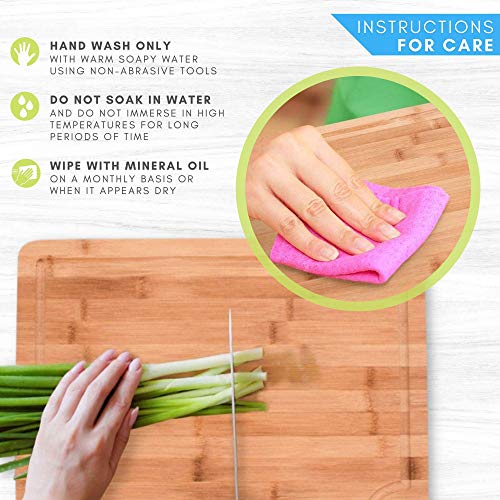 Extra Large Bamboo Kitchen Cutting Board by Fresh Nest Co. | XL 16 x 12 Wood Cutting Board with Handle | Thick Wooden Cutting Board with Juice Groove made with Organic Sustainable and Durable Bamboo