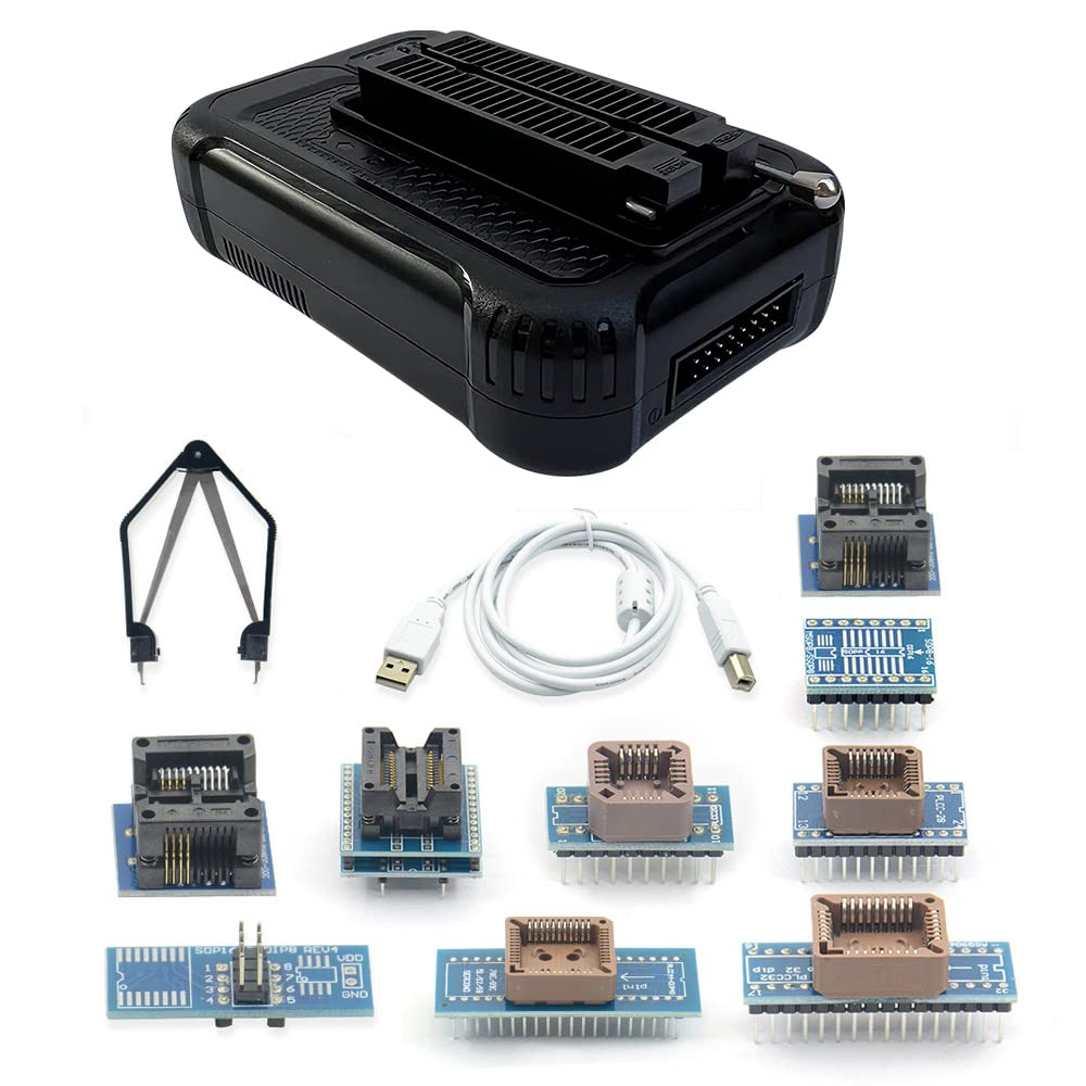 TL866II Plus USB Programmer Support 15000+ Chip with 9Pcs Adapter Socket, 1Pcs PLCC Extracteur and 1Pcs USB Cable