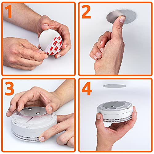 ECENCE Magnetic Smoke Detector Installation Tool 5pcs Magnetic Adhesive Pads with hole and 3M Glue For Smoke Alarms Ø 70mm, No Drilling Or Screws, Quick and Easy Fastening