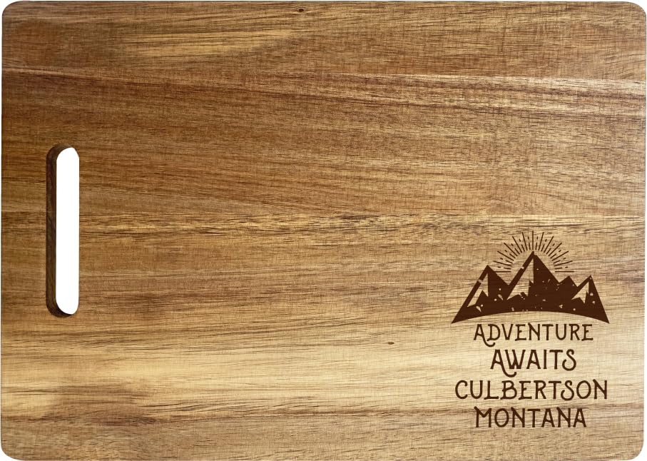 Culbertson Montana Camping Souvenir Engraved Wooden Cutting Board 14" x 10" Acacia Wood Adventure Awaits Design