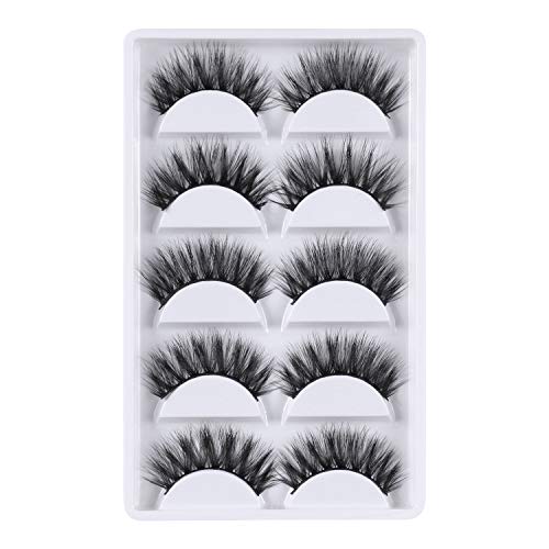 3D False Eyelashes, 3D Faux Mink Fake Eyelashes Handmade Dramatic Thick Crossed Cluster False Eyelashes Black Nature Fluffy Long Soft Reusable,Style 1 (5 Pairs)