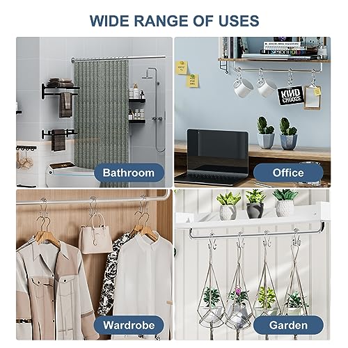BBLHOME Shower Curtain Hooks, Shower Curtain Rings Rust Proof Metal Smooth Glide Double Shower Curtain Hooks for Bathroom Shower Curtains Rod, Kitchen Utensils,Towels, Set of 12,Chrome