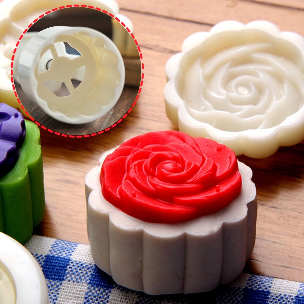 2 Sets Mooncake Mold Press 50g with 11 Stamps, SENHAI Flower and Triangle Shape Decoration Tools for Baking DIY Cookie - White