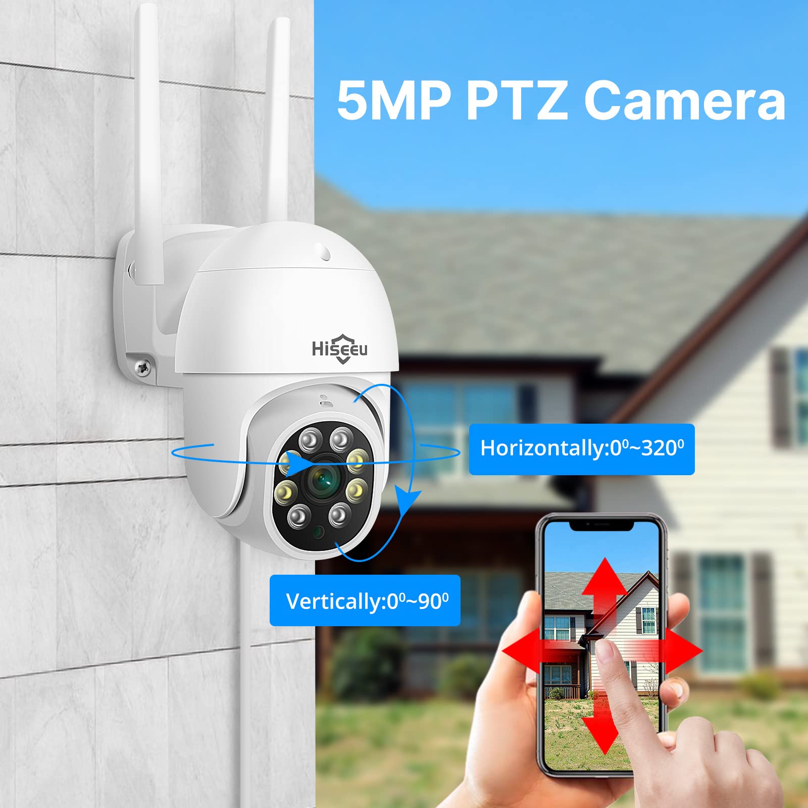 Hiseeu Security Cameras Wireless Outdoor System 5MP PTZ&Bullet Cameras IP66 Waterproof -Night Vision Motion Alert with 1TB Storage WiFi Security Camera No Monthly Fees