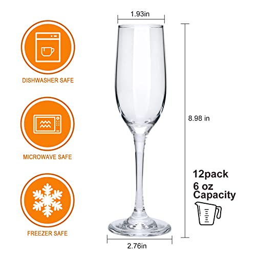 Cadamada 6 oz Champagne Glasses, Champagne Flutes Set of 12, for Champagne, Wine, High-End Banquets, Parties, Bars, Weddings, Gifts (12pcs)