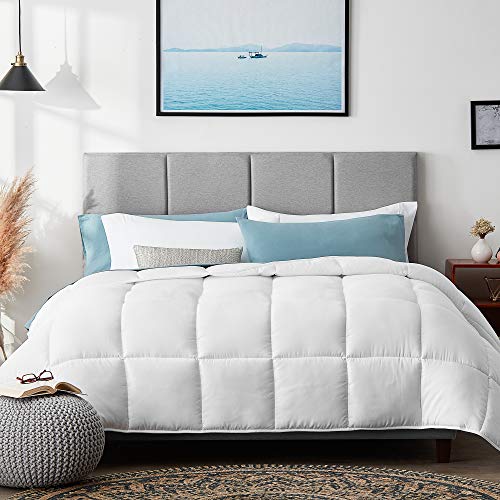 LUCID All-Season Microfiber Comforter – Down Alternative – Hypoallergenic – Box Stitched – 8 Duvet Loops - 300 GSM, White, King