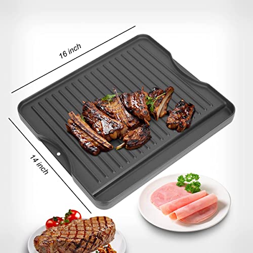 2-in-1 Reversible 14β x 16β Pre-Seasoned Cast Iron Cooking Griddle for Gas Stove/Charcoal/Electric/Propane/Gas Grill, Flat Griddle Top Plate for Camping Tailgating