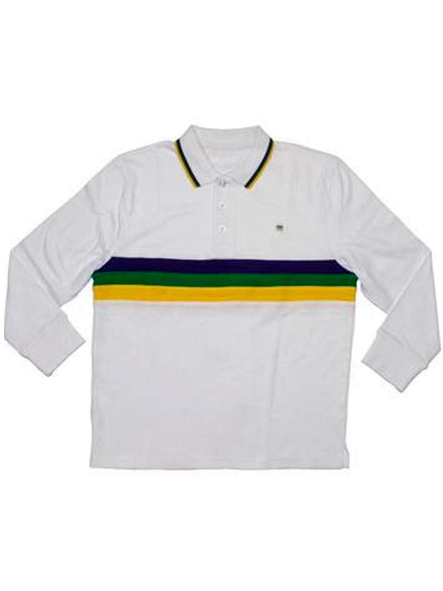 Child Large Mardi Gras Rugby White Purple Green Yellow Knit Long Sleeve Shirt