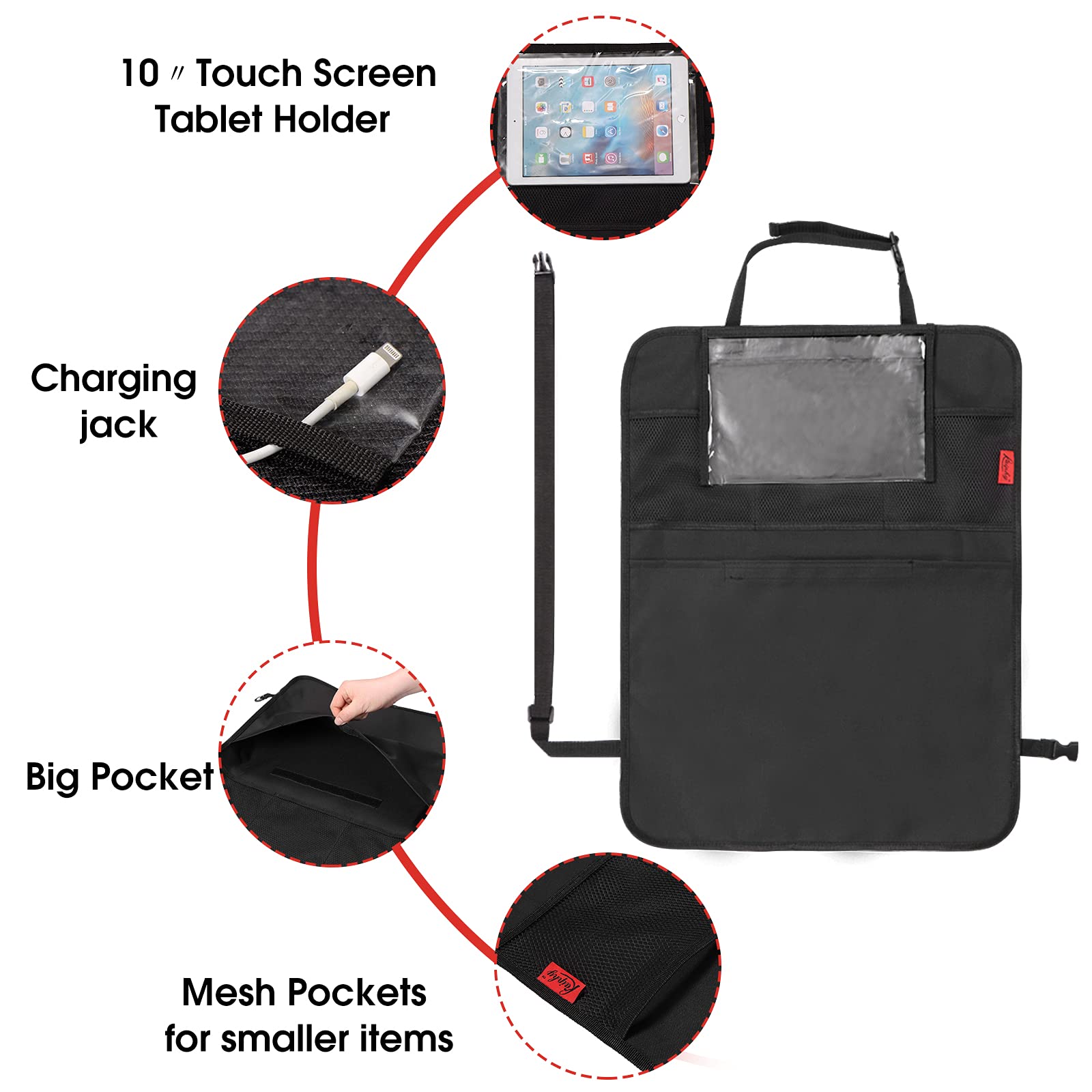 Kaiphy Car Seat Protector with Thick Padding + Backseat Car Organizer, XL Car booster protector for Child Baby Carseat, Waterproof & Durable 600D Fabric, Kick Mat Back Seat w/Storage Pockets