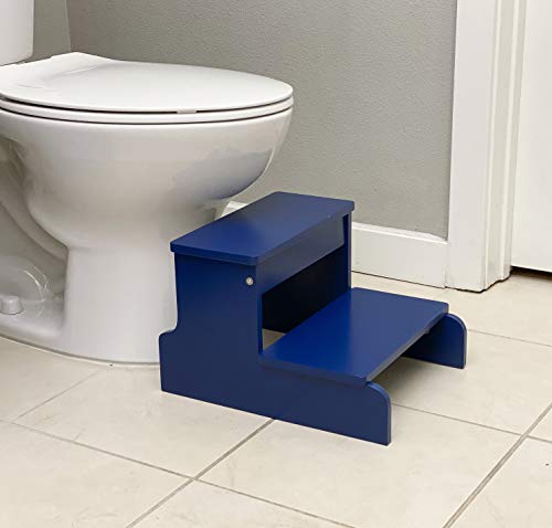 BirdRock Home Wooden Step Stool for Kids - Navy Blue – Decorative - Strong Sturdy Wood 2 Steps - Toddler Kids Step Helper for Kitchen Sink – Bathroom Toilet Stepping – Lightweight Construction