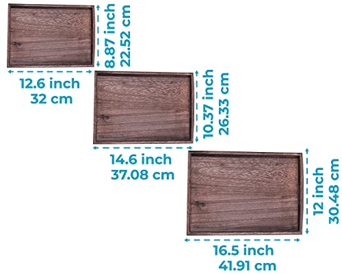 Farmhouse Wood Serving Trays Set of 3 - Stained Wood Brown | Stylish and Functional Platters for Exquisite Food Presentation | Rustic and Durable Kitchen Accessories