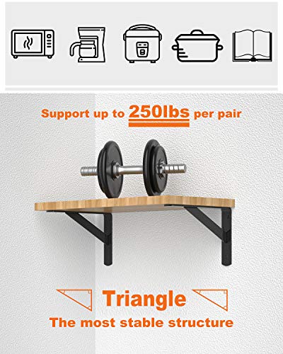 LuckIn 8-Pack Heavy Duty Shelf Bracket, 18 Inch Wall Shelf Brackets with 90 Degree Triangle, 250 LBS Max Load, Mounting Hardware Included, Black