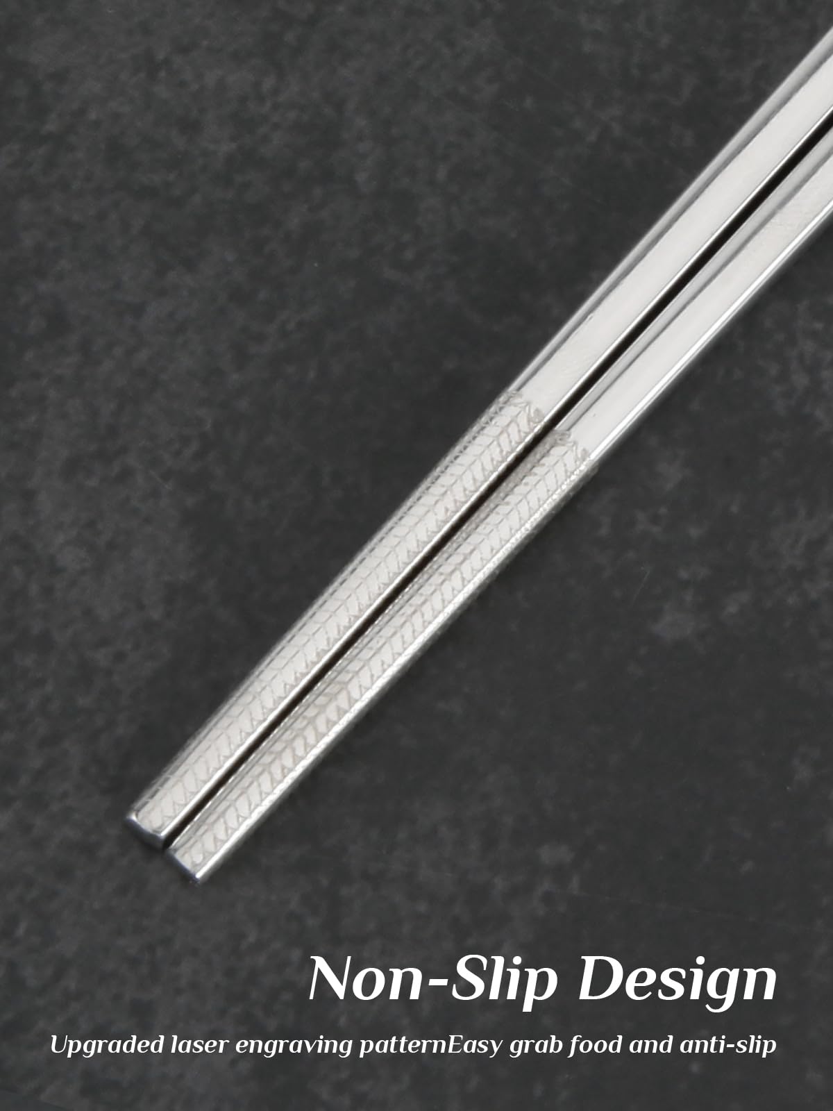 5 Pairs Metal Chopsticks, Reusable 316L Stainless Steel Chopsticks with Laser Engraved Non-Slip, Lightweight Square Design, Japanese Chinese Korean Design, Dishwasher Safe, Gift Set, Fish Pattern