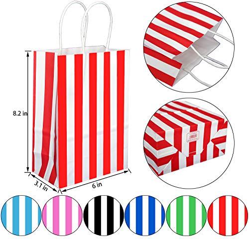 ADIDO EVA 25 PCS Striped Gift Bags Small Red Kraft Paper Bags with Handles for Party Favor (8.2 x 6 x 3.1 In)