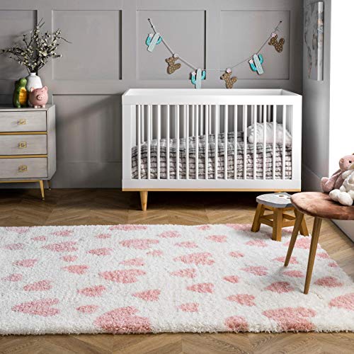 nuLOOM Olivia Heart Nursery Shag Area Rug, 4' Round, Pink