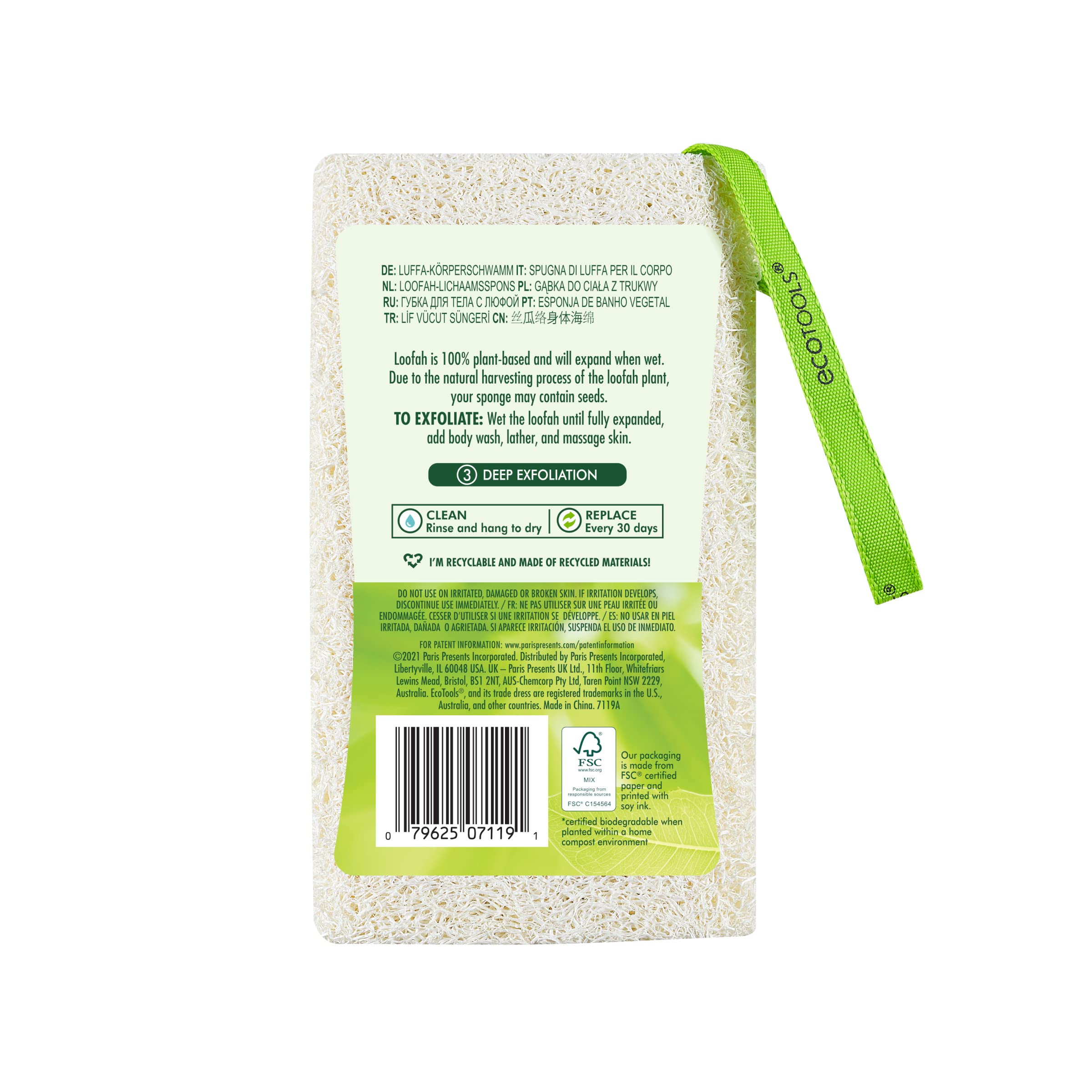 EcoTools Loofah Body Sponge, Mesh Netting Loofah, Exfoliating Body Scrubber, for Men & Women, Eco-Friendly Bath Sponge, Gentle Cleansing, Self-Tan Prep, Vegan & Cruelty-Free, 3 Count