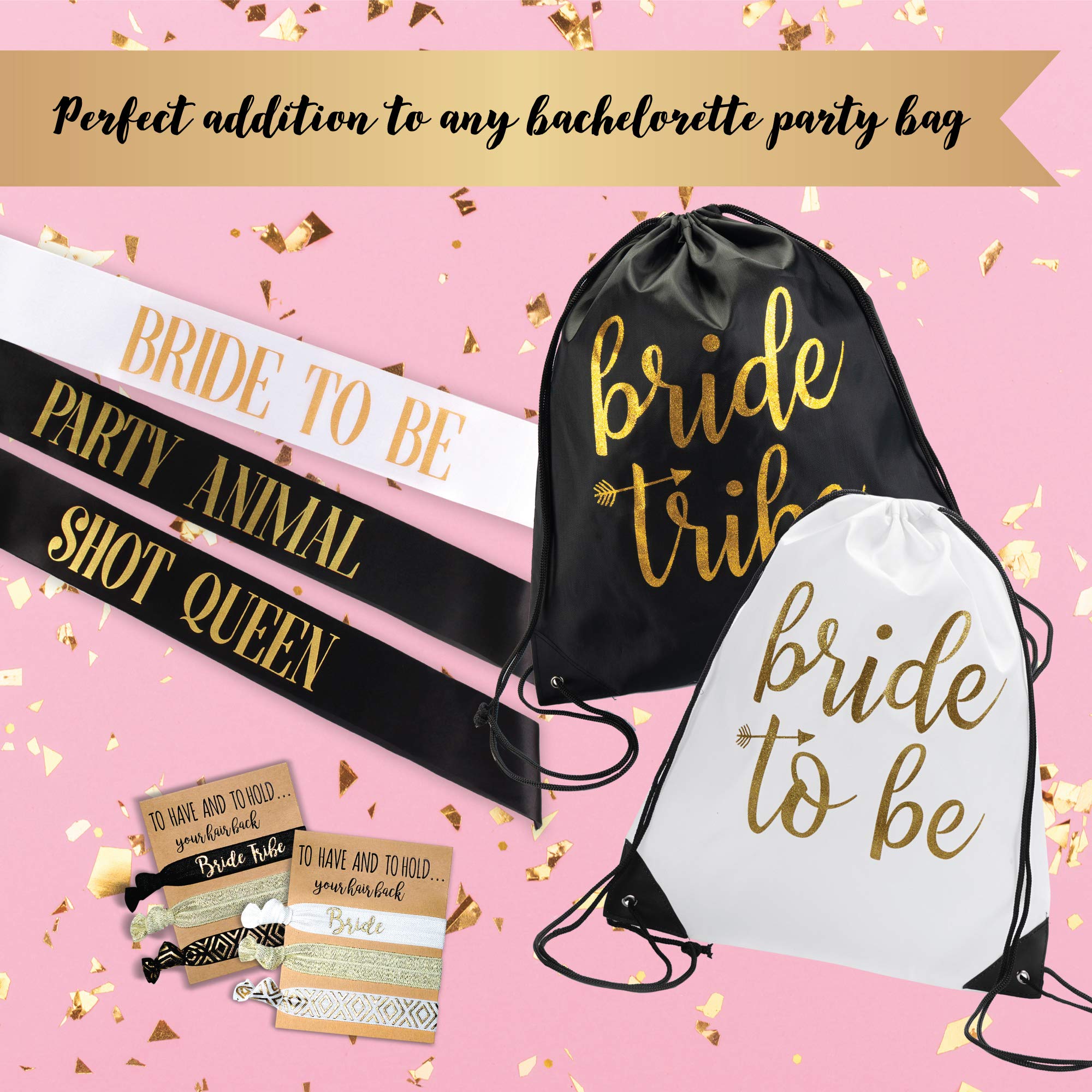 6 Pack of Bachelorette Party Favors | 1 'Bride to Be' and 5 'Tribe' Hair Ties| Pop Fizz Designs